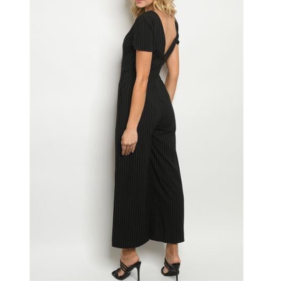 Pants & Jumpsuits | Black Stripe Split Leg Jumpsuit | Poshmark